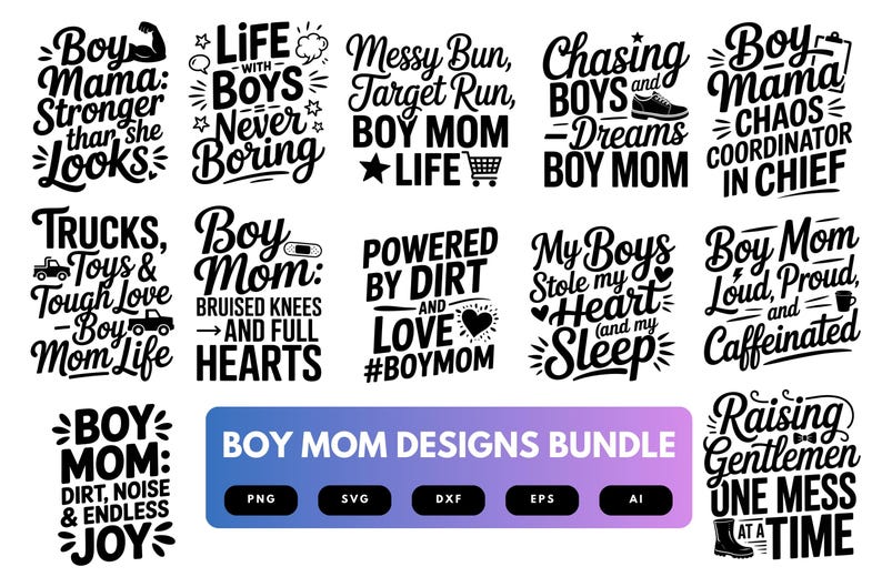Boy Mom SVG Bundle | Mama of Boys Quotes, Family Clipart , Silhouette ...