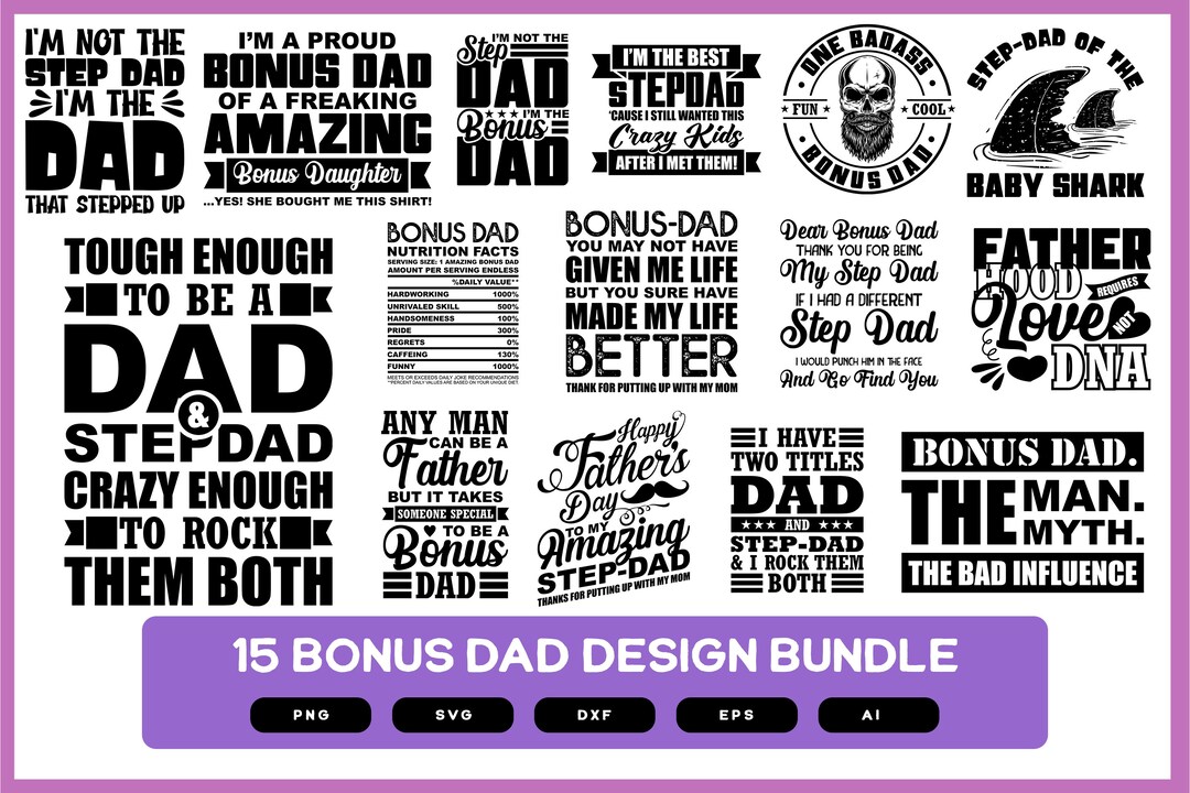 Bonus Dad Design Bundle | Step Dad Design Bundle | Bonus Dad SVG ...
