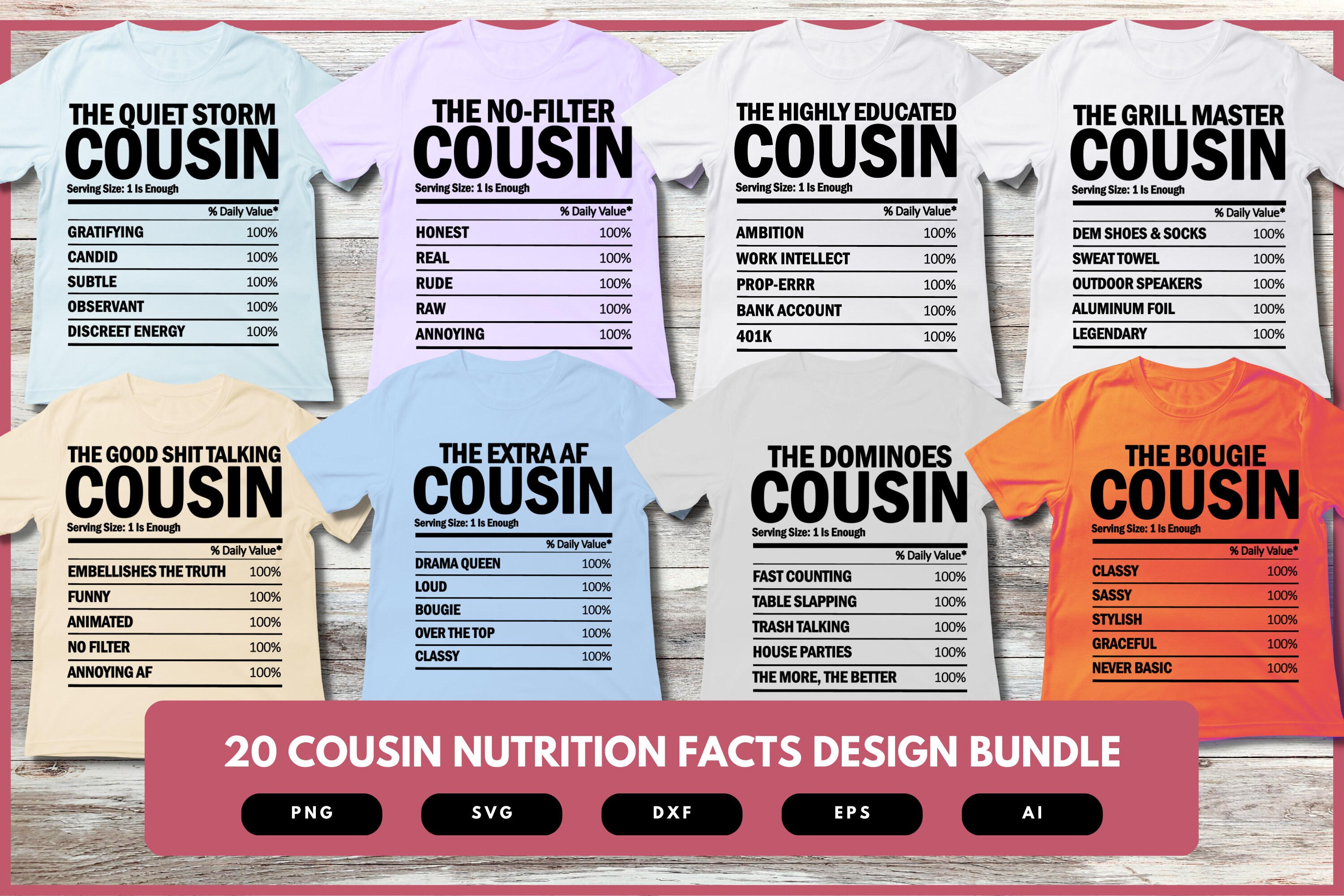 Cousin Nutrition Facts Design Bundle | Cousin Nutrition Design | Cousin ...