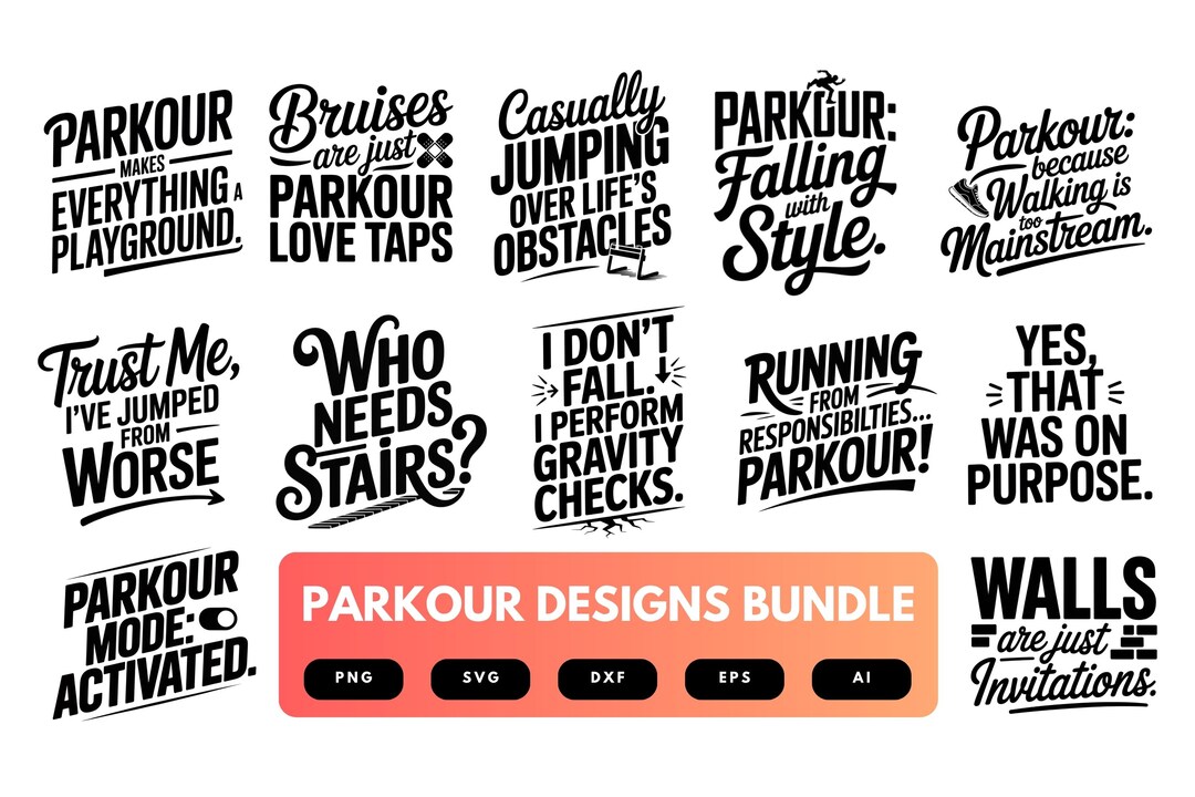 Parkour SVG Bundle | Urban Movement Clipart, Freerunning Designs ...