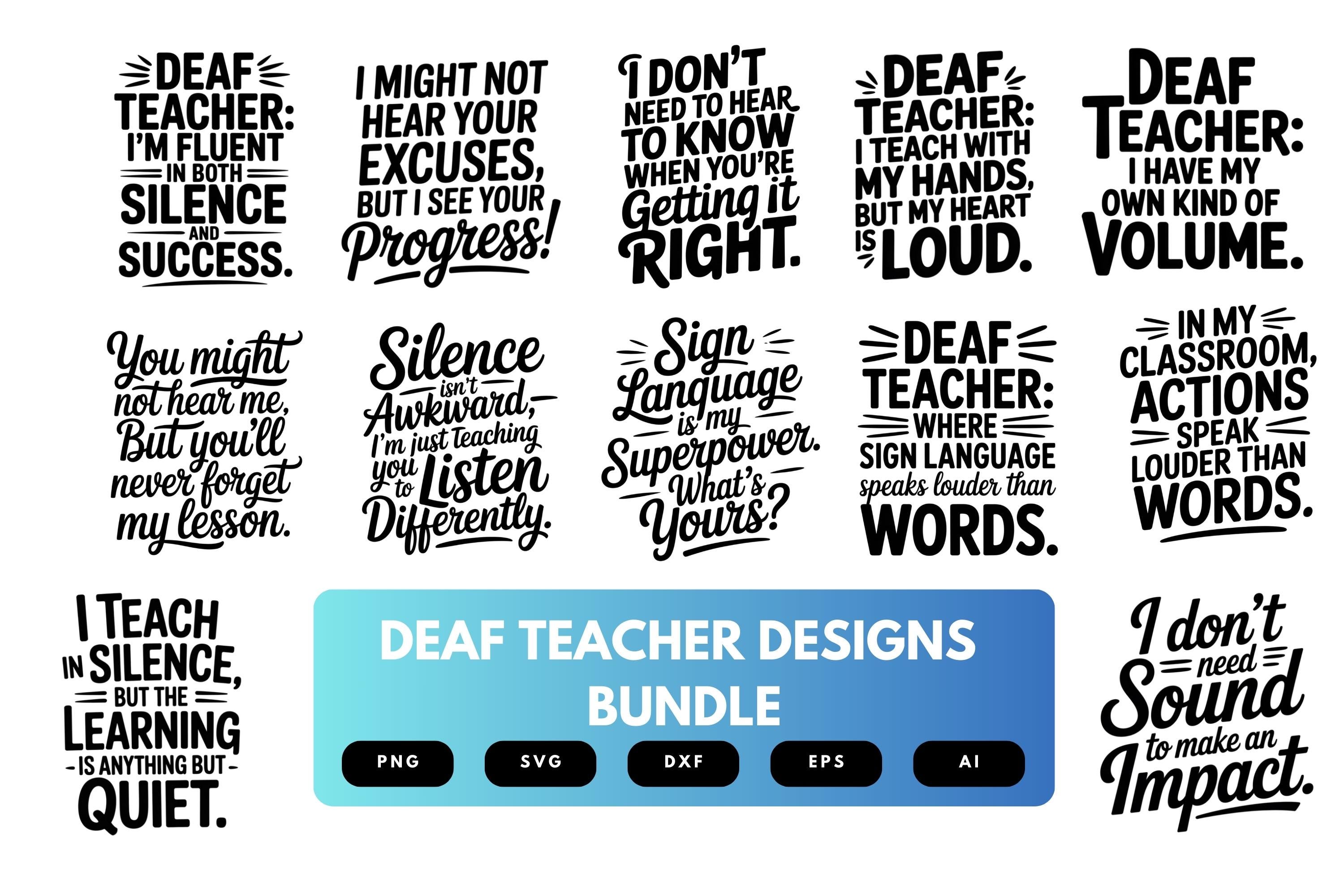 Deaf Teacher SVG Bundle | Sign Language Clipart, ASL Silhouette Cut ...