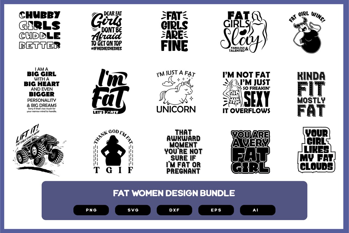 Funny Fat Woman Design Bundle Funny Fat Lady Funny Fat - Etsy