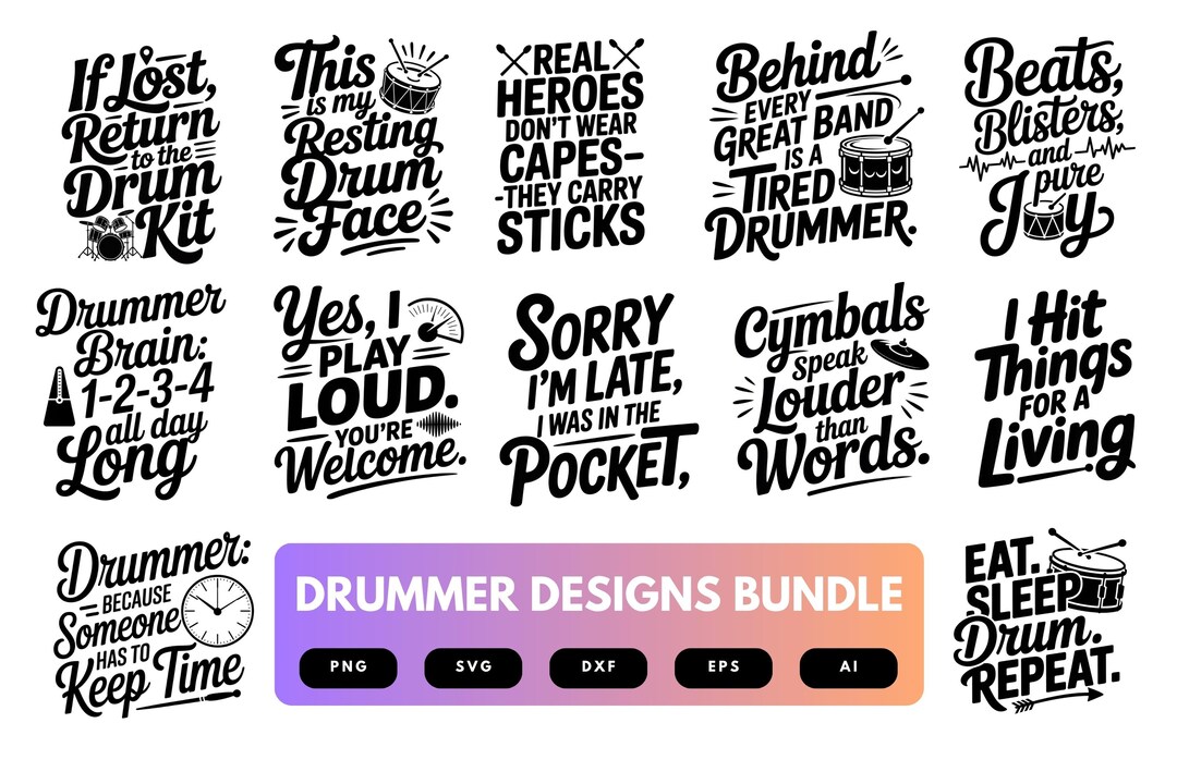 Drummer SVG Bundle | Drum Set Clipart, Percussion Musician Silhouette ...
