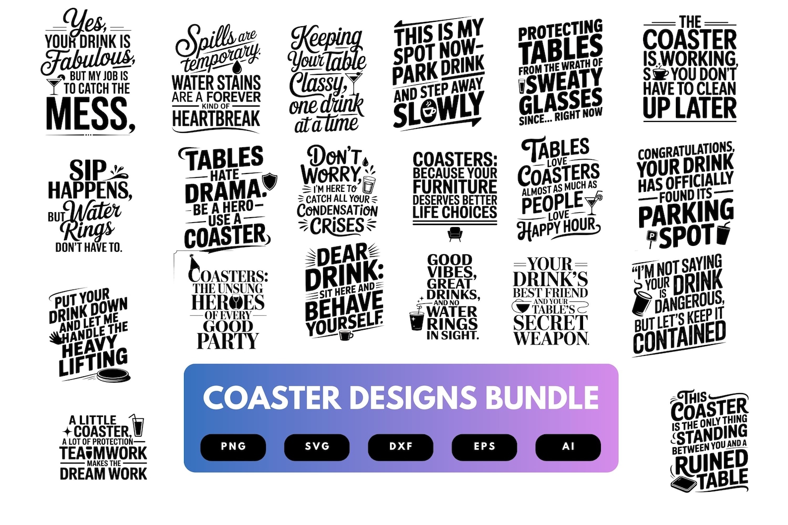 Coaster SVG Bundle | Funny Drink Quote Designs, Sublimation & Laser Cut ...