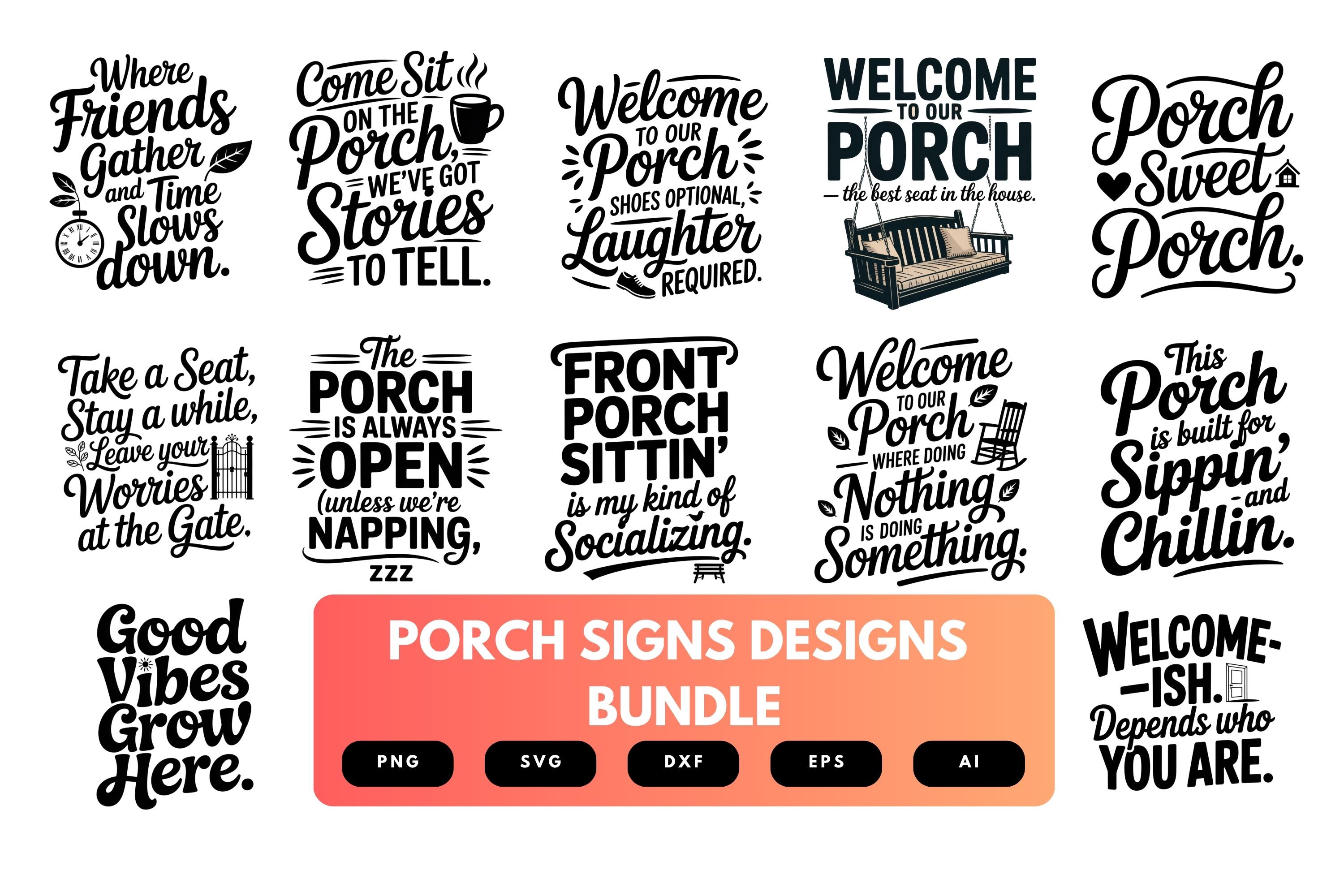Porch Signs SVG Bundle | Welcoming , Decorative Outdoor Cut Files for ...