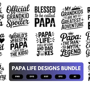 Papa Life SVG Bundle | Funny Dad Quotes, Grandfather Clipart ...