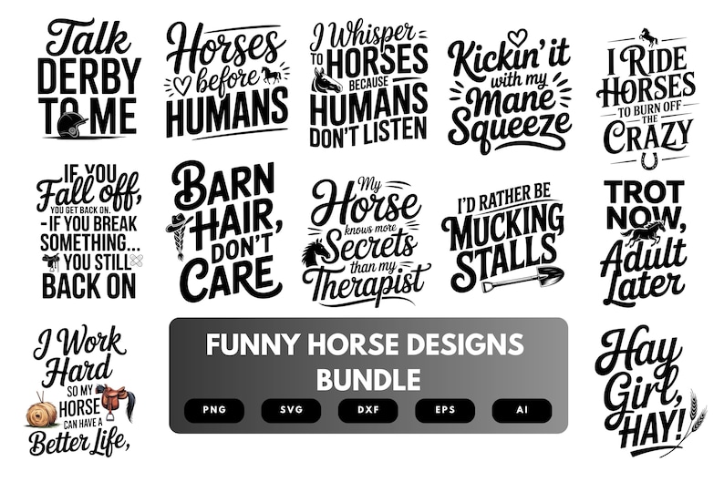 Funny Horse SVG Bundle | Equestrian Quotes, Farm Animal Clipart Cut ...