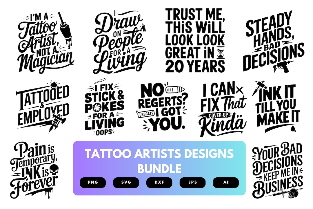 Tattoo Artist SVG Bundle | Ink Studio Clipart, Tattoo Machine ...