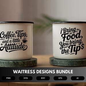 Waitress SVG Bundle | Restaurant Service Clipart, Waitstaff Quote Cut ...