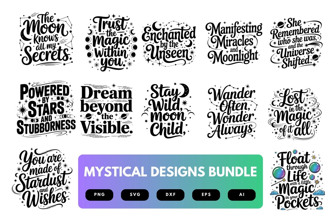 Mystical SVG Bundle | Celestial Clipart, Witchy Silhouette Cut Files ...