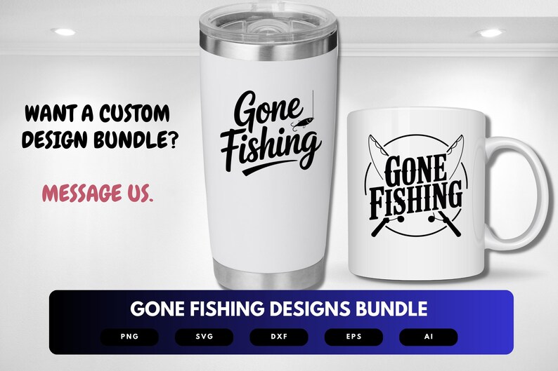 Gone Fishing SVG Bundle | Fishing Quote Clipart, Angler Silhouette Cut ...