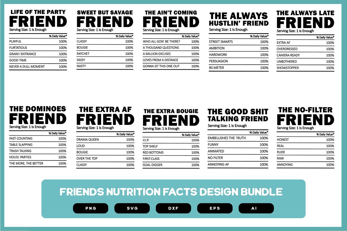 Friends Nutrition Facts Design Bundle Friends Nutrition - Etsy