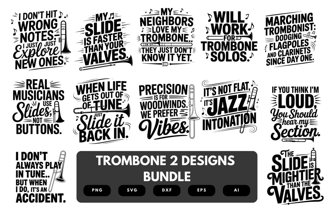 Trombone SVG Bundle | Brass Band Clipart, Jazz Musician Silhouette Cut ...