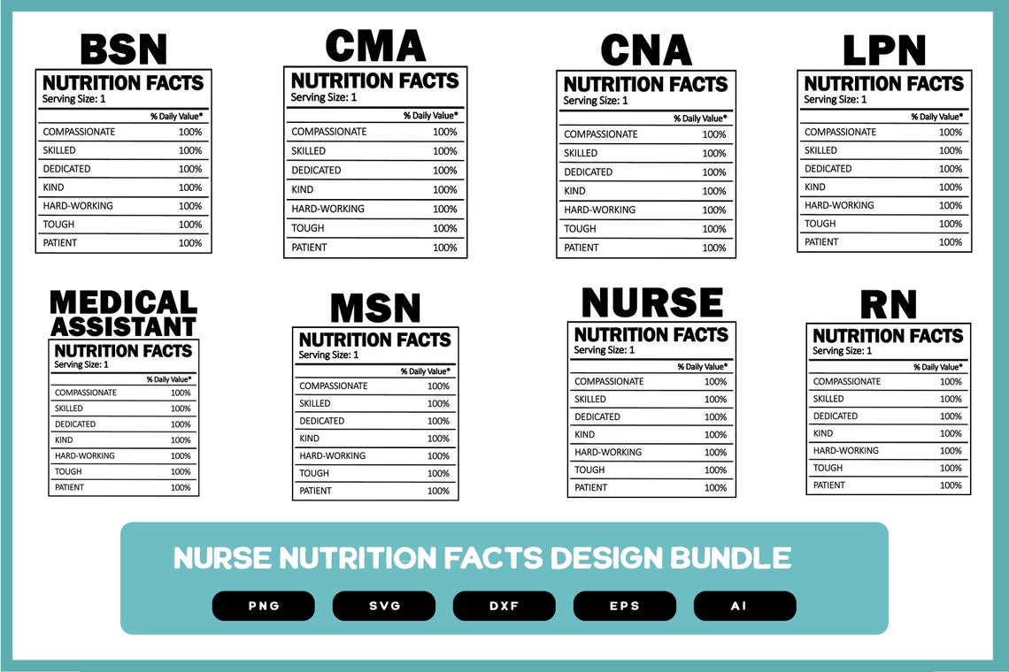 Nurse Nutrition Facts Design Bundle | Nurse Nutrition SVG | Nurse Shirt ...