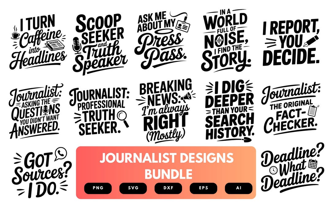 Journalist SVG Bundle | News Reporter Clipart, Media Quote Cut Files ...