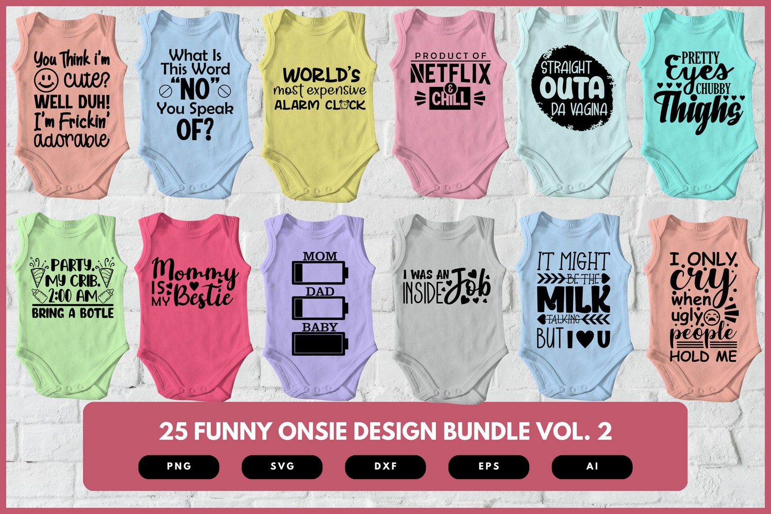 Funny Onesie Design Bundle Vol. 2 | Onesie | Onesie SVG | Baby Dress ...