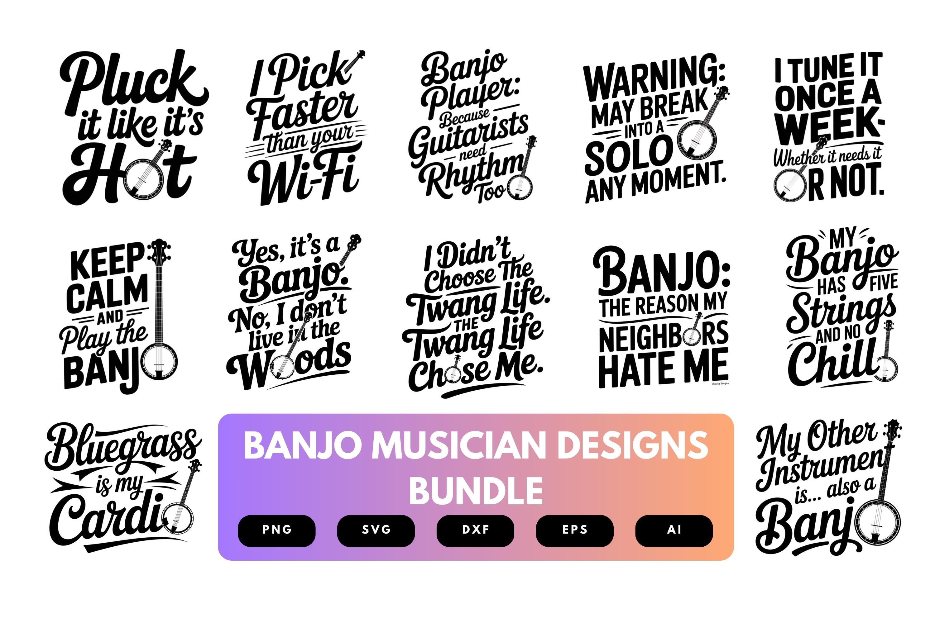 Banjo Musician SVG Bundle | Bluegrass Clipart, Country Instrument ...
