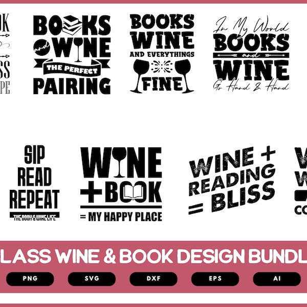Books and Wine Svg - Etsy