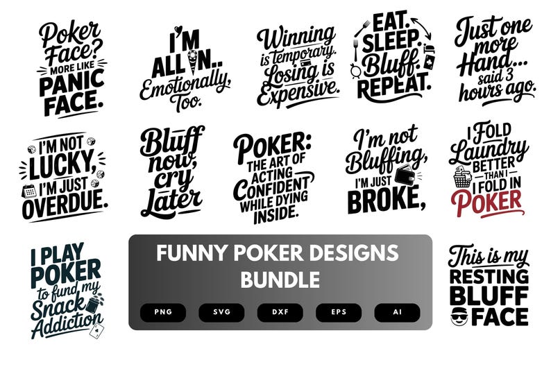 Funny Poker SVG Bundle | Card Game Quotes, Casino Clipart Cut Files for ...