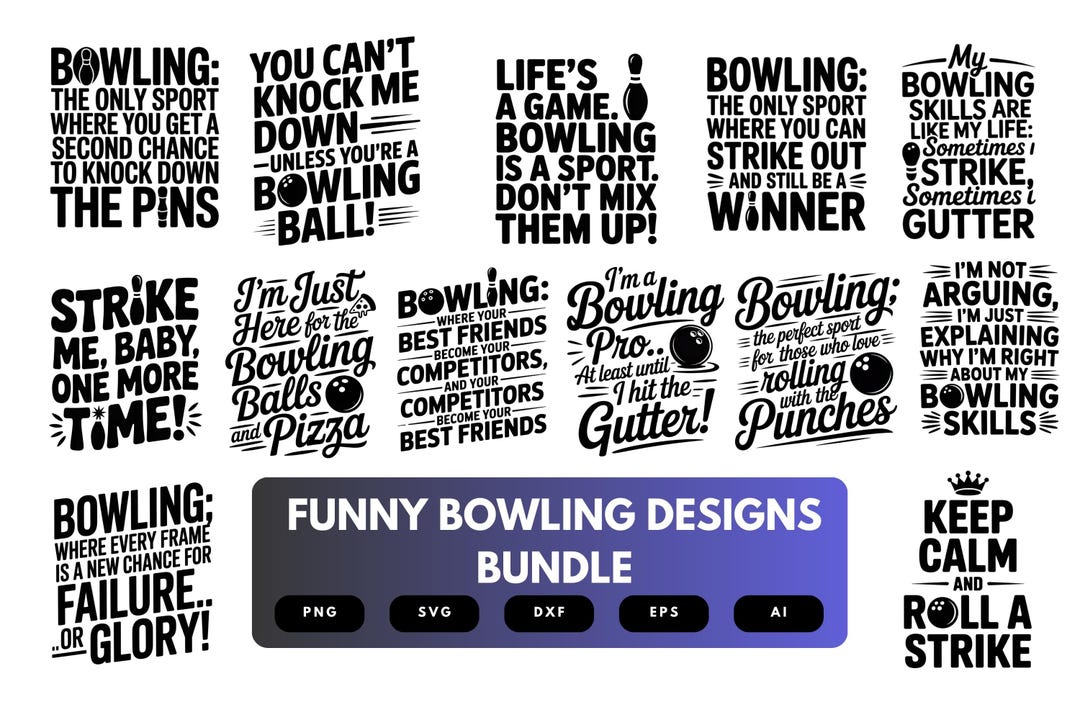 Funny Bowling SVG Bundle | Humorous Bowling Clipart, Bowling Joke Cut ...