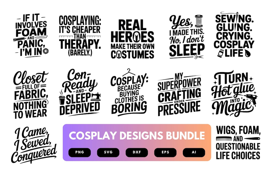 Cosplay SVG Bundle | Costume Maker Clipart, Comic Convention Silhouette ...