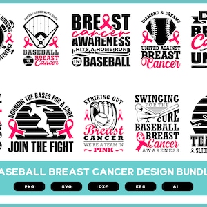 Baseball Breast Cancer Design Bundle | Breast Cancer SVG | Baseball ...