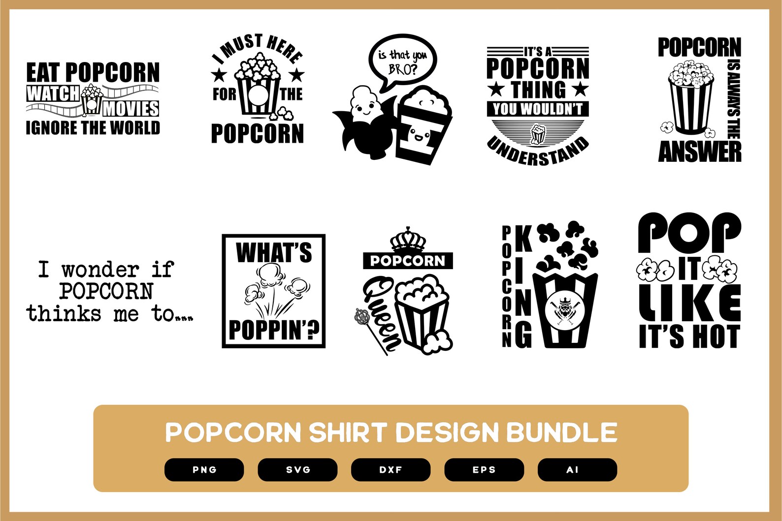 Popcorn Design Bundle Popcorn Shirt Design Popcorn Design - Etsy