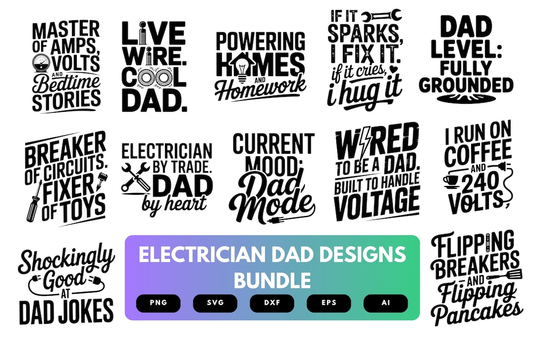 Electrician Dad SVG Bundle | Funny Electrical Clipart, Voltage ...