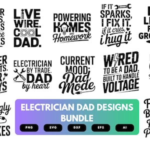 Electrician Dad SVG Bundle | Funny Electrical Clipart, Voltage ...