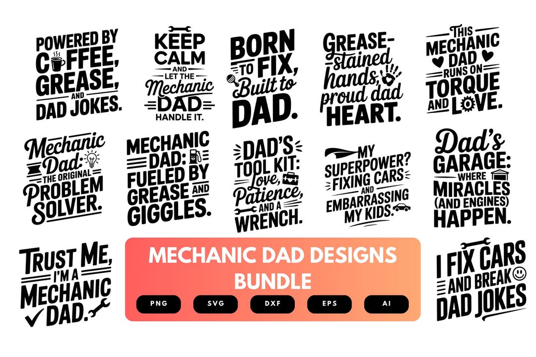 Mechanic Dad SVG Bundle | Funny Garage Quote Clipart, Car Repair Cut ...