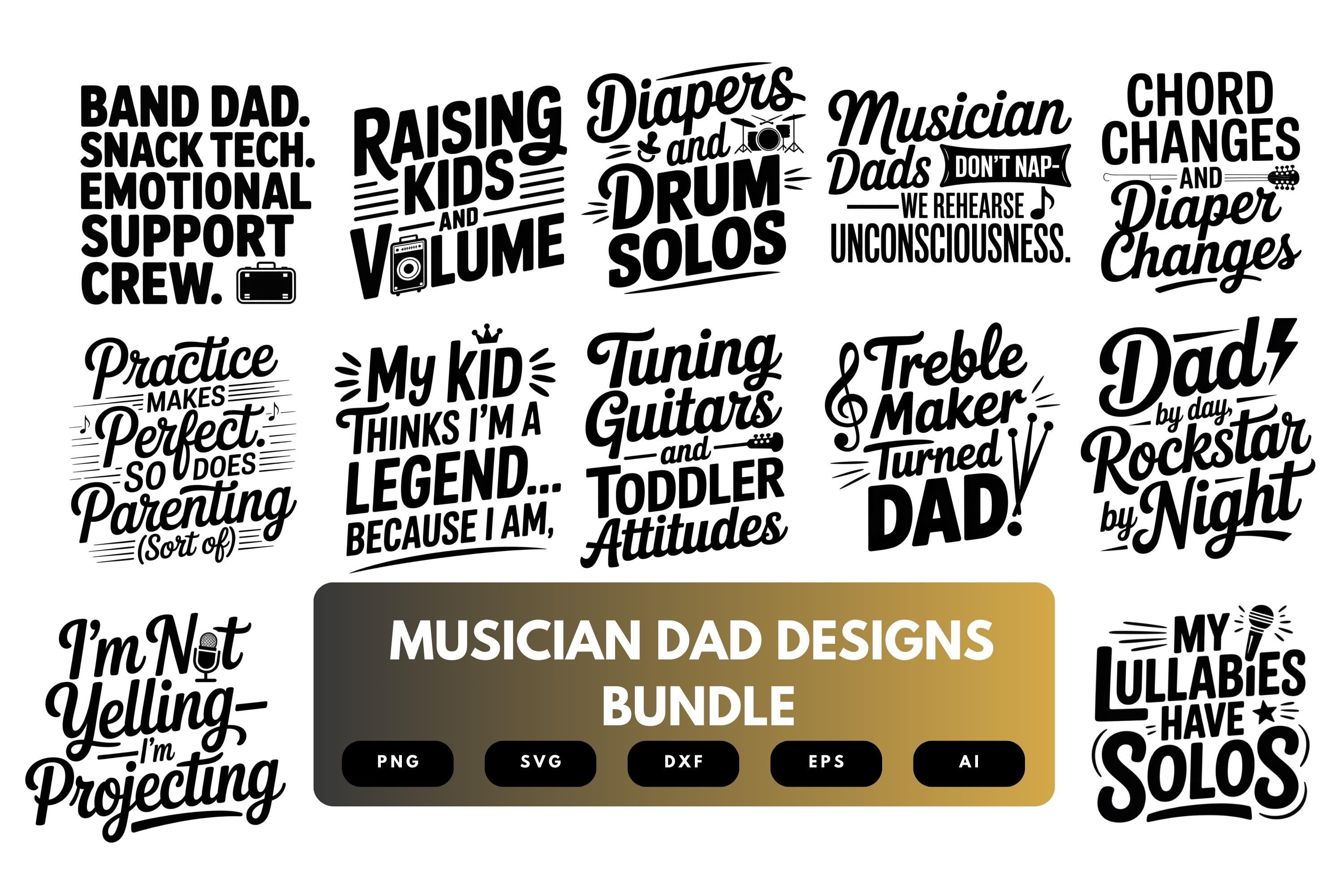 Musician Dad SVG Bundle | Musical Clipart, Band Silhouette Cut Files ...