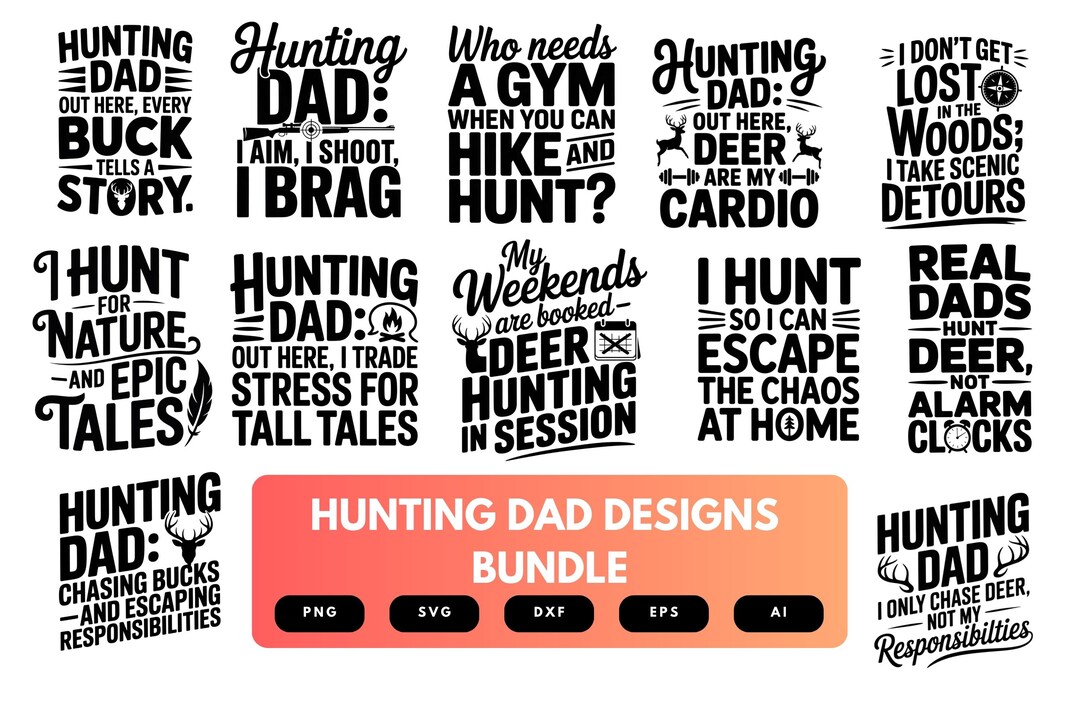 Hunting Dad SVG Bundle | Deer Antler Clipart, Outdoorsman Silhouette ...
