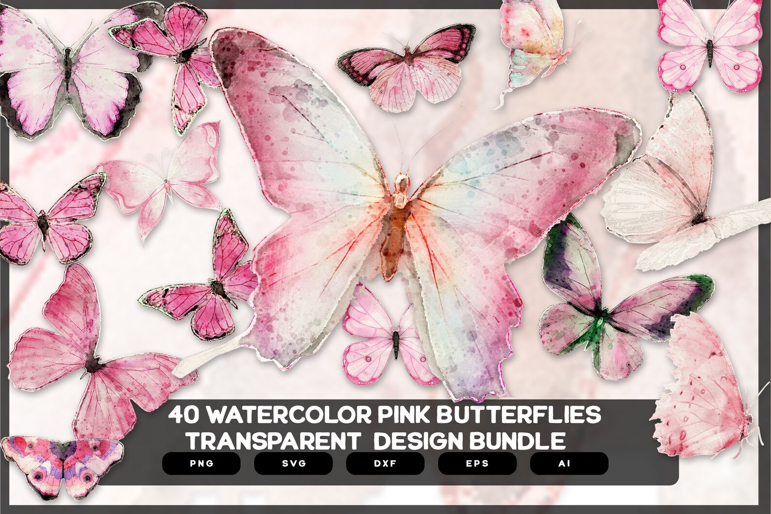 40 Watercolor Pink Butterfly | Pink Butterfly | Pink Butterfly SVG ...