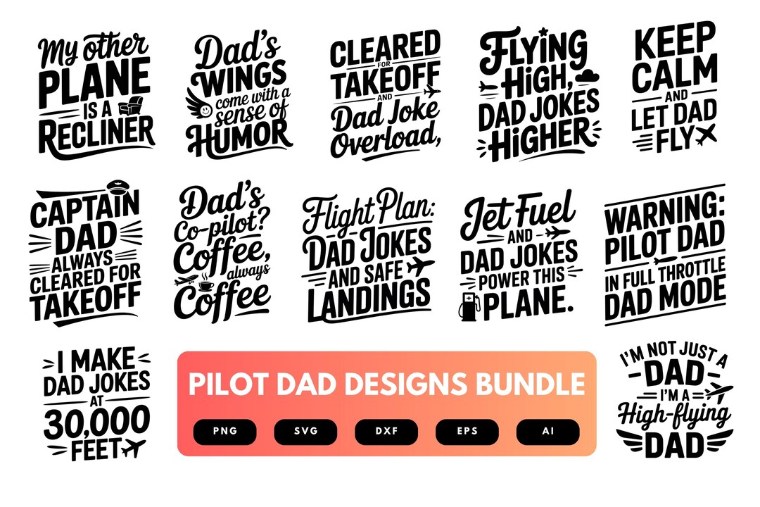 Pilot Dad SVG Bundle | Aviation Clipart, Funny Flying-themed Silhouette ...
