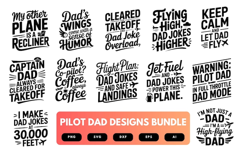 Pilot Dad SVG Bundle | Aviation Clipart, Funny Flying-themed Silhouette ...