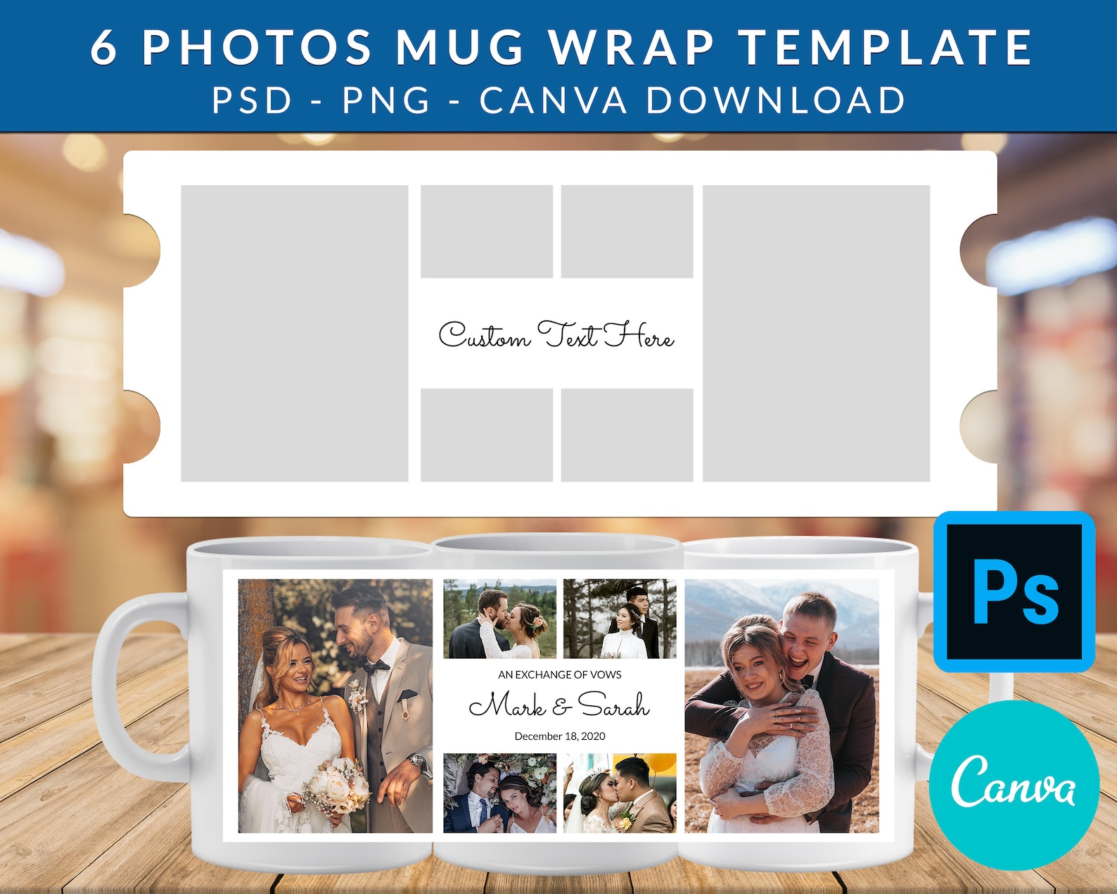 6 Photos Mug Wrap Template PSD PNG and CANVA Template - Etsy Australia