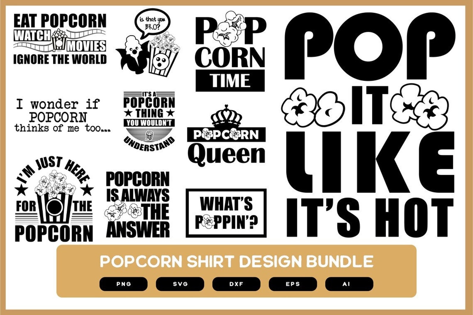 Popcorn Design Bundle | Popcorn Shirt Design | Popcorn Design | Popcorn ...