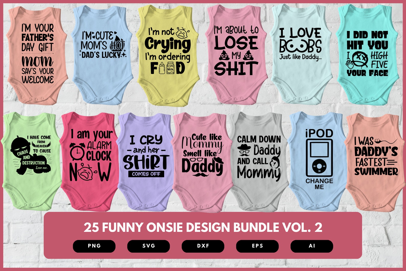 Funny Onesie Design Bundle Vol. 2 | Onesie | Onesie SVG | Baby Dress ...