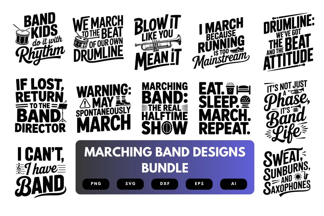 Marching Band SVG Bundle | Band Life Clipart, Musician Quote Cut Files ...