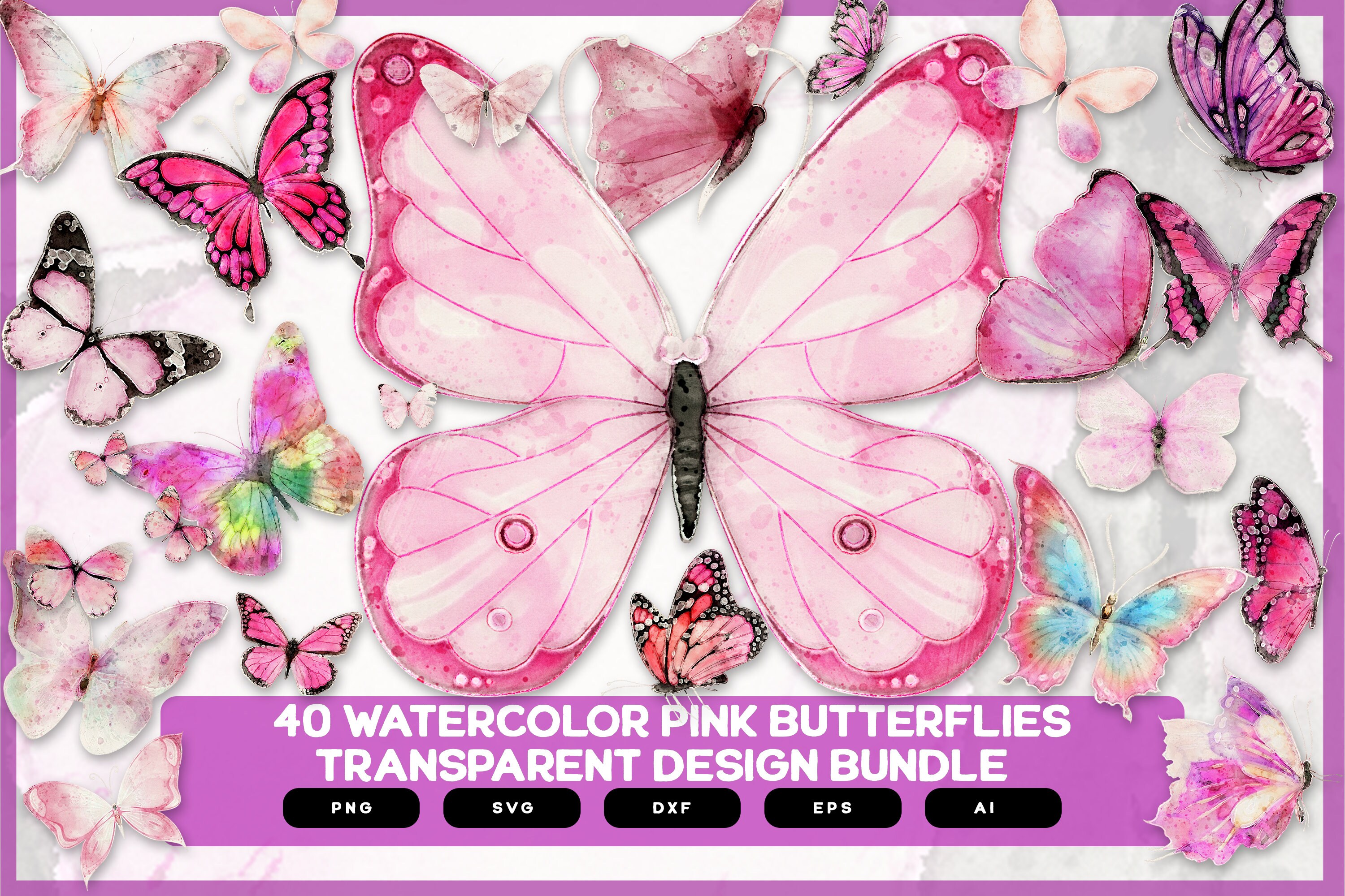 40 Watercolor Pink Butterfly | Pink Butterfly | Pink Butterfly SVG ...