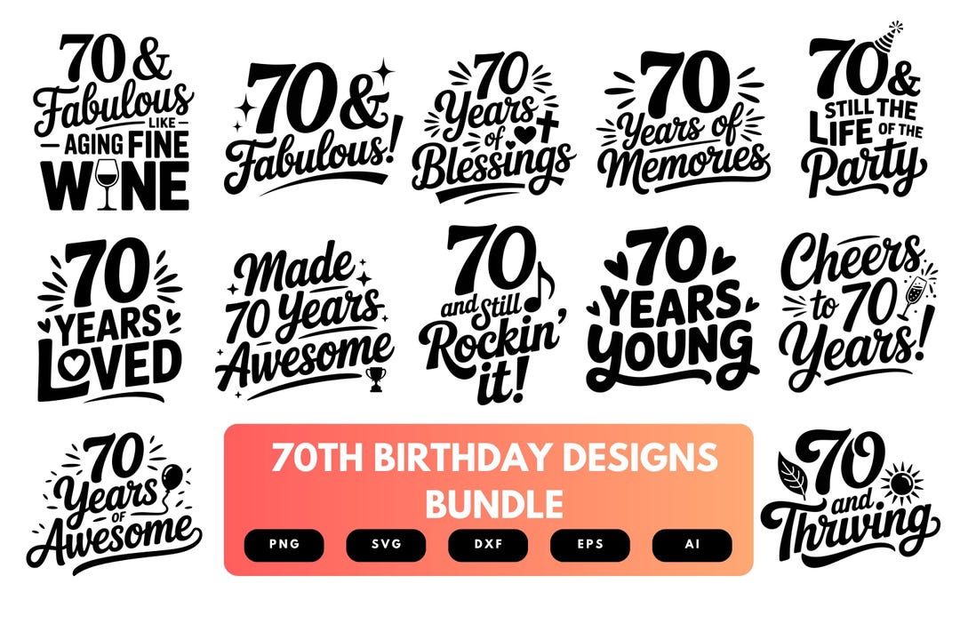 70th Birthday SVG Bundle | Funny Seventy Clipart, Milestone Birthday ...