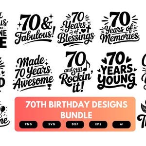 70th Birthday SVG Bundle | Funny Seventy Clipart, Milestone Birthday ...