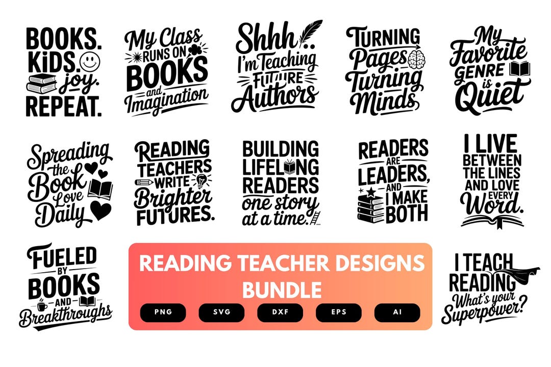 Reading Teacher SVG Bundle | Literacy Quote Clipart, Book Lover Cut ...