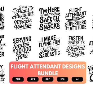 Flight Attendant SVG Bundle | Aviation Clipart, Cabin Crew Quote Cut ...