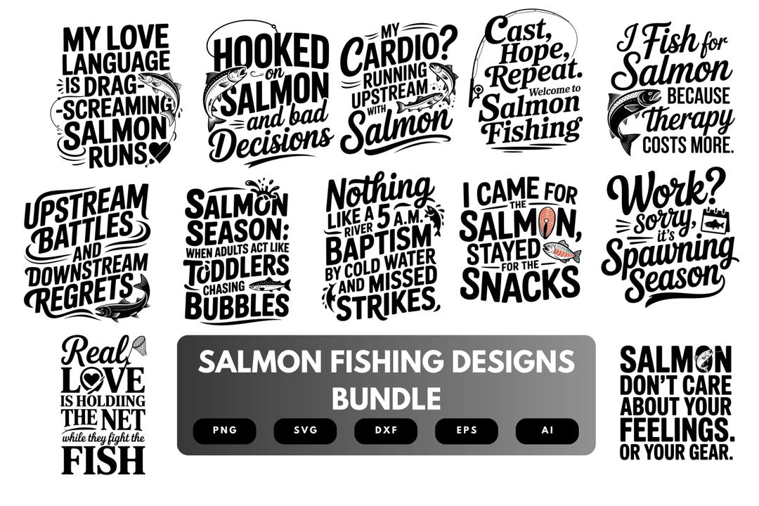 Salmon Fishing SVG Bundle | Angler Clipart, Fishing Quote Cut Files for ...