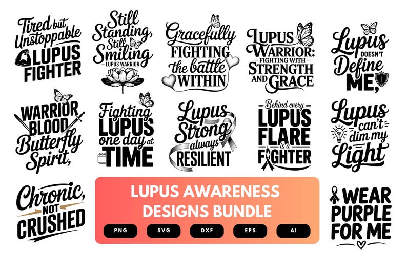 Lupus Awareness SVG Bundle | Purple Ribbon Clipart, Support Quotes ...