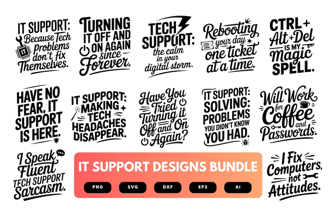 IT Support SVG Bundle | Tech Support Clipart, Funny Help Desk ...