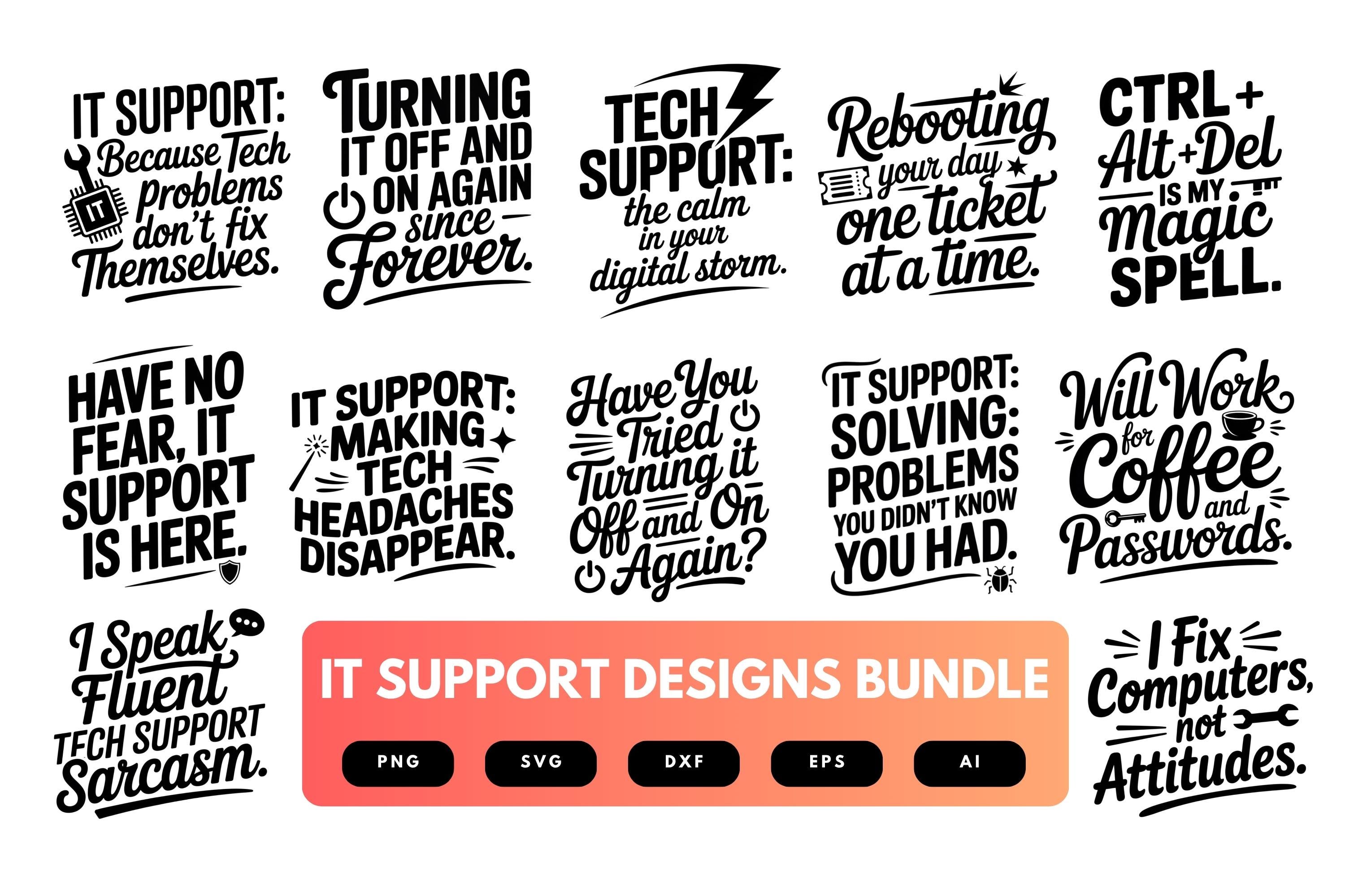 IT Support SVG Bundle | Tech Support Clipart, Funny Help Desk ...