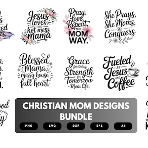 Christian Mom SVG Bundle | Faith-based Mom Quotes, Religious Silhouette ...