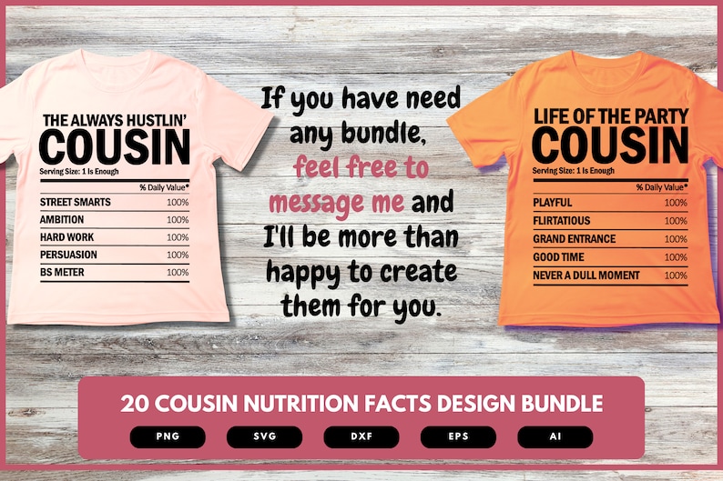 Cousin Nutrition Facts Design Bundle | Cousin Nutrition Design | Cousin ...